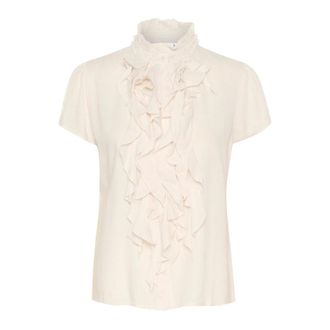 Saint Tropez Femme, Blouses et Chemises, Blanc, Taille: 44 FR Chemisier &eacute;l&eacute;gant &agrave; manches courtes avec volant