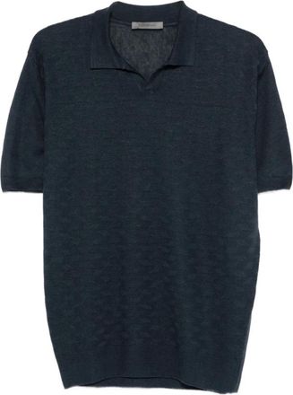 Corneliani Homme, Pulls, Bleu, Taille: 2XL Polo en Lin Sans Boutons