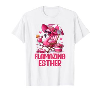 BDAZ Flamazing Esther Pink Flamingo Tropical Beach Trip Damen T-Shirt