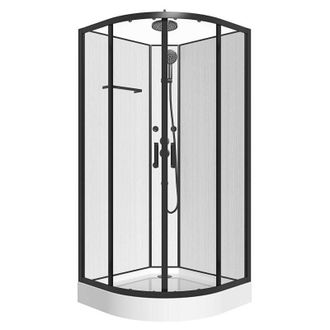 Vente-Unique Vente-Unique - Cabine de douche hydromassante quart de cercle - Noir mat - L80 x l80 x H225 cm - 4 jets massants - Robinetterie incluse