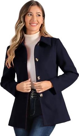 Allegra K Pardessus Femme Col Ponit Trench simple boutonnage Caban Bleu marine S