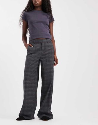 Object Pantalon de costume large &agrave; jambes larges &agrave; carreaux gris fonc&eacute;