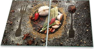 Decorwelt | Herdabdeckplatten 2x40x52 cm 2-Teilig Gemüse Braun Ceranfeldabdeckung Universal Spritzschutz Glas Deko Elektroherd Induktion für Kochplatten Herdsch