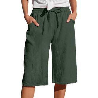 Generic Pantalon d&eacute;t&eacute; &agrave; jambes larges pour femmes, pantalon palazzo ample et d&eacute;contract&eacute; avec poches, vert militaire, XXL