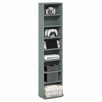 Furinno Jaya DVD-Regal, CD-Rack, 8-stufiges Medienregal mit verstellbaren B&ouml;den, hoher schmaler DVD-Schrank f&uuml;r CD/Blu-ray, f&uuml;r Wohnzimmer, Homeoffice, Salbei