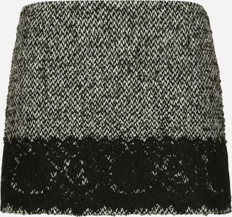 Dolce & Gabbana Kurzer Rock Aus Feinem Tweed Mit Einsatz Aus Spitze - Frau Röcke Mehrfarbig 40