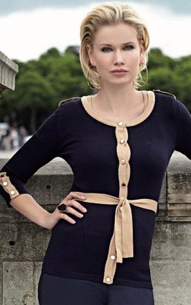 Passioni Cardigan Twinset in Navy mit Schleifendetails