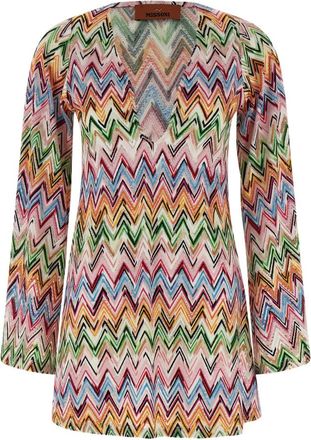 Missoni Femme, Pulls, Multicolore, Taille: 38 FR Mini-robe En Viscose Stretch Avec Dentelle Et Motif Zigzag