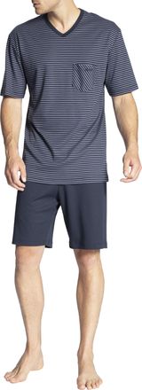 CALIDA Relax Streamline Kurz-Pyjama, V-Neck Herren, aus 100% Baumwolle, Hose mit stoffbezogenem Gummibund