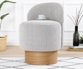 Atelier Del Sofa Stylish Grey Pouffe, 66 cm Height, 47 cm Diameter | 50% Cotton & 50% Linen, 6 cm Orthopedic Sponge | Wooden Legs, Perfect for Modern Living Spaces
