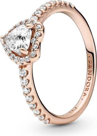 Pandora Pandora Timeless Bague Coeur en métal plaqué or rose 14 carats avec zircones cubiques transparentes, taille 48