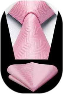 Hisdern Cravate Homme Rose Mariage Élégant Cravates et Pochette à Motif Classique Ensemble de Cravate Mouchoir daffaires Fête