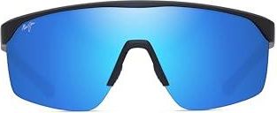 Maui Jim Lunettes de soleil rectangulaires polaris&eacute;es Paluna, unisexe, noir mat/bleu hawa&iuml;en, taille L