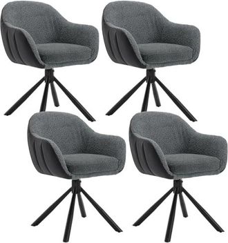 Woltu Chaise Pivotante, Lot de 4 - Salle &agrave; Manger, Cuisine, Style Scandinave - Fauteuil Rembourr&eacute; - Pieds en M&eacute;tal - Chenille Gris Fonc&eacute; + Simili Cuir Anthr