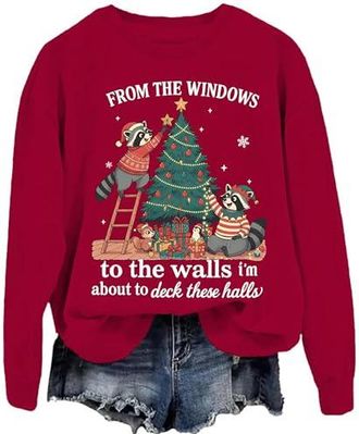 Generic Sweat-shirt amusant pour femme, « From The Windows To The Walls Im About To Deck These Halls » Pull From The Window To The Wall Chemise de Noël Top, b
