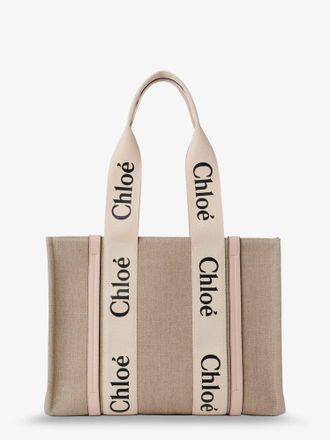 Chloé Woody linen shoulder bag with leather inserts - CHLOE - gender_Woman