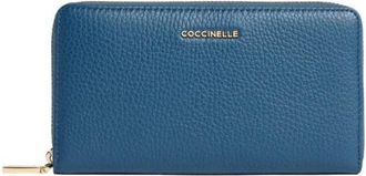 Coccinelle Femme, Accessoires, Bleu, Taille: ONE Size Portefeuille zipp&eacute; souple m&eacute;tallis&eacute;