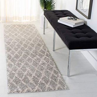 Safavieh Tapis Shag Pour Salon, Salle à manger, Chambre à coucher - Berber Shag Collection, Tapis à poil court, Gris clair et crème, 155 X 155 cm