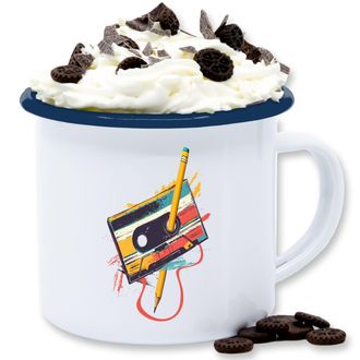 Shirtracer Emaille Tasse Blechtasse - Karneval & Fasching - Tassen - Retro Kassette I Retro Geschenke 80er Jahre Geschenk 90er Outfit I 90iger Jahre I Techno Out