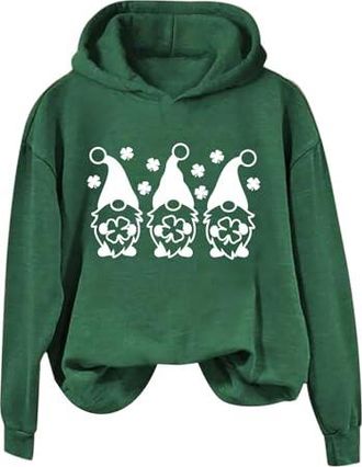 Generic Sweat à capuche pour la Saint-Patrick pour femme avec motif trèfle porte-bonheur - Manches longues - Coupe ample, Vert, 3XL