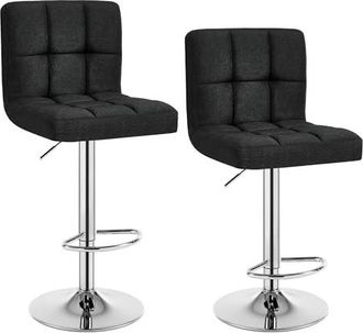 Woltu Tabouret de Bar Lot de 2 en Lin réglage en Hauteur avec Dossier,Noir BH32sz-2