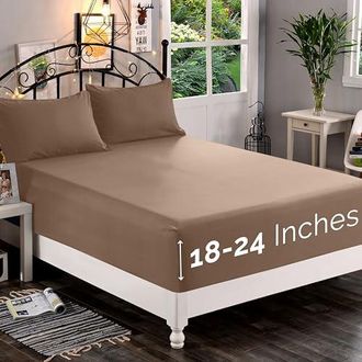 Elegant Comfort Spannbettlaken, Fadenzahl 1500, ultraweich, 46-61 cm, extra Tiefe Tasche, Einzelbett-Spannbetttuch f&uuml;r hohe Matratze, knitterfrei, mit Aufbewahrungsta