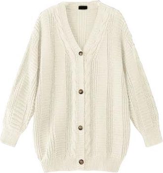 Generic Cardigan tricot&eacute; tendance &agrave; col en V profond pour femme - Manches longues - D&eacute;contract&eacute;, Blanc, XS