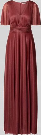 Christian Berg Cocktail Schimmerndes Maxikleid mit V-Ausschnitt und Taillenband