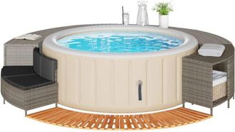 vidaXL Whirlpool-Umrandung Grau Poly Rattan und Massivholz Akazie - Vidaxl