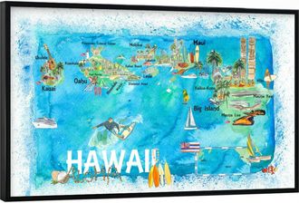 artboxONE Poster mit schwarzem Rahmen 30x20 cm St&auml;dte Hawaii USA Illustrated Map - Bild Hawaii Big Island Hawaii
