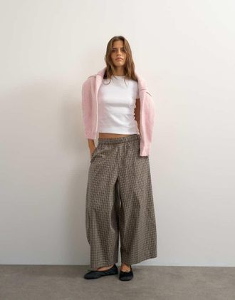 Topshop pantalon ovale mi-long &agrave; carreaux bleus-Multi
