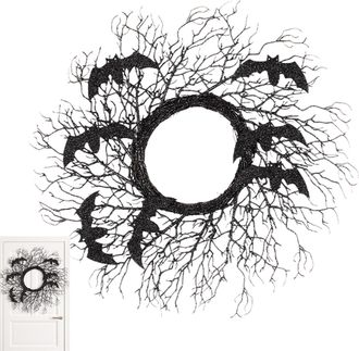Generico Halloween Black Twig Wreath Gothic T&uuml;rgirlande mit | Gruselige Bauernhof-Dekoration f&uuml;r Kamin, Wand, Garten, saisonale Partyzubeh&ouml;r