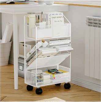 Generic Mobiler B&uuml;cherregalwagen, 5-st&ouml;ckiges, schlankes Metallregal mit Rollen for Schule, Schlafzimmer, Klassenzimmer, B&uuml;ro, Bibliothek, Kinderzimmer(White)