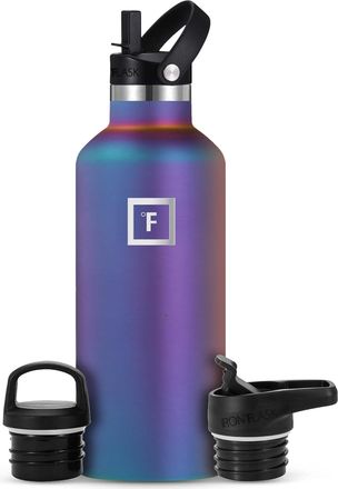 Iron Flask Edelstahl Trinkflasche mit 3 Deckel - Auslaufsicher Thermosflasche - Metall Wasserflasche Doppelwandig Isoliert BPA-freie fur Sport Schule Fitness Cam