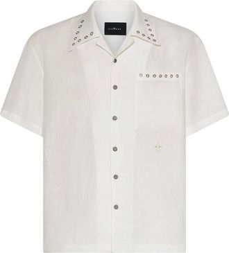John Richmond Homme, Chemises, Blanc, Taille: M Chemise en lin avec clous d&eacute;coratifs et poche poitrine