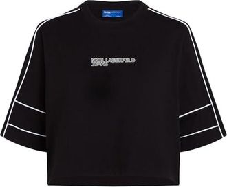 Karl Lagerfeld Karl Lagerfeld Jeans, Femme, T-Shirt Court Décontracté À Manches Courtes Et Passepoil, Coupe Décontractée, Noir, S