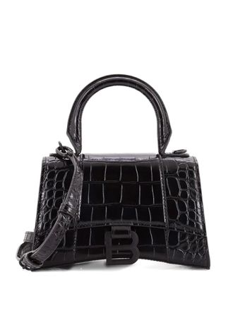 Balenciaga Hourglass Top Handle Bag Crocodile Embossed Leather XS satchel - Noir