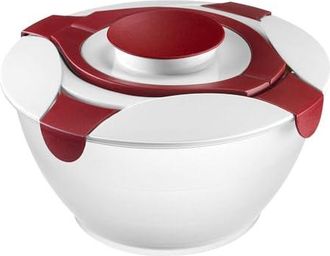 Westmark Salatbutler/-sch&uuml;ssel mit Tragegriffen und Dressing-Beh&auml;lter, Fassungsverm&ouml;gen: 6,5 Liter, Kunststoff, Praktika, Transparent/Wei&szlig;/Rot, 2422227R