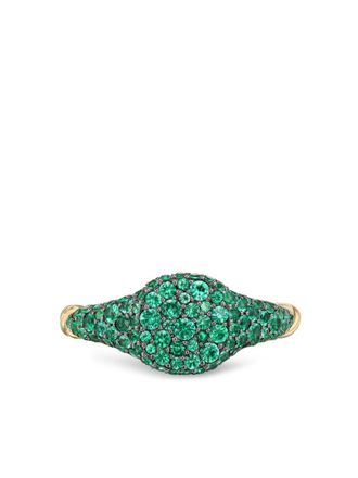 David Yurman 18kt Petite Pav&eacute; Gelbgoldring mit Smaragd (7mm)