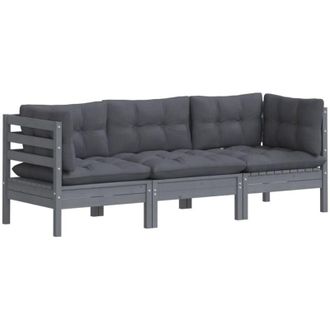 vidaXL 3-Sitzer-Gartensofa mit Anthrazit Kissen Massivholz Kiefer vidaXL