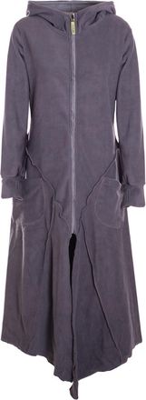 vishes Fleece &Uuml;bergangsmantel im asymmetrischen Lagenlook mit Kapuze, Taschen, Daumenl&ouml;chern und Patchwork-Details - Alternative Bekleidung grau 34