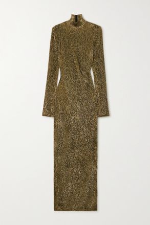 Petar Petrov Treasure Maxikleid Aus Metallic-chiffon In Knitteroptik - Gold