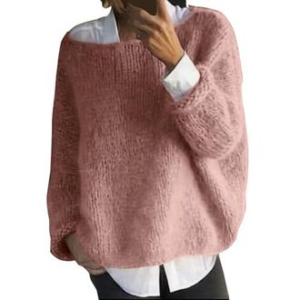 Generic Womens Autumn and Winter Knitted Top Fashion Casual Sweater Barboteuses pour Femmes Occasionnels (Pink, S) Pull Femme Hiver Long Oversize Pulls, Gilet