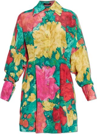 Balmain Femme, Robes, Multicolore, Taille: 38 FR Robe Chemise en Cr&ecirc;pe avec Imprim&eacute; Roses