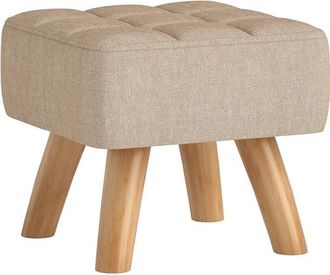 HOMCOM Repose Pied Salon, Ottoman, siège rembourré en Tissu, avec Pieds en Bois, Pouf Salon, pour Chambre à Coucher, entrée, 27 x 27 x 26 cm, Marron Clair