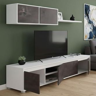 Dmora Savannah Wandsystem, TV-St&auml;nder, Wohnzimmerm&ouml;bel, Zusammensetzung des Wohnzimmersets, Wohnzimmerset mit Schrankwand, 200 x 41 x 43 cm, Wei&szlig; und Oxid