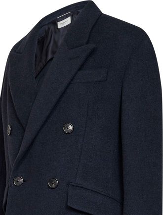 Saint Laurent Double-Breasted Wool Coat - Navy