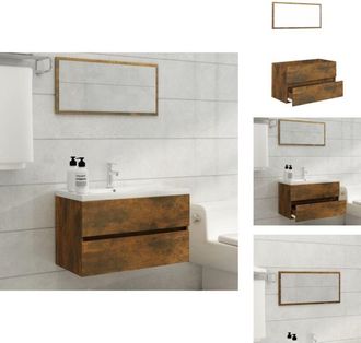 vidaXL Vidaxl - 2-tlg. Badmöbel-Set Räuchereiche Holzwerkstoff - Badmöbel Set - Holzwerkstoff - Waschbeckenunterschrank - Spiegelschrank - Badezimmermöbel