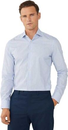 Hackett Chemise en daim à bords plumes pour homme, Bleu (Bleu/Blanc), 15,5