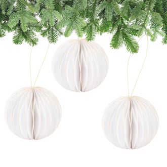 Matches 21 Weihnachtsdeko Weihnachtskugeln zum Aufh&auml;ngen Wei&szlig; 6er Set - 10 cm Papier Weihnachtsbaumschmuck